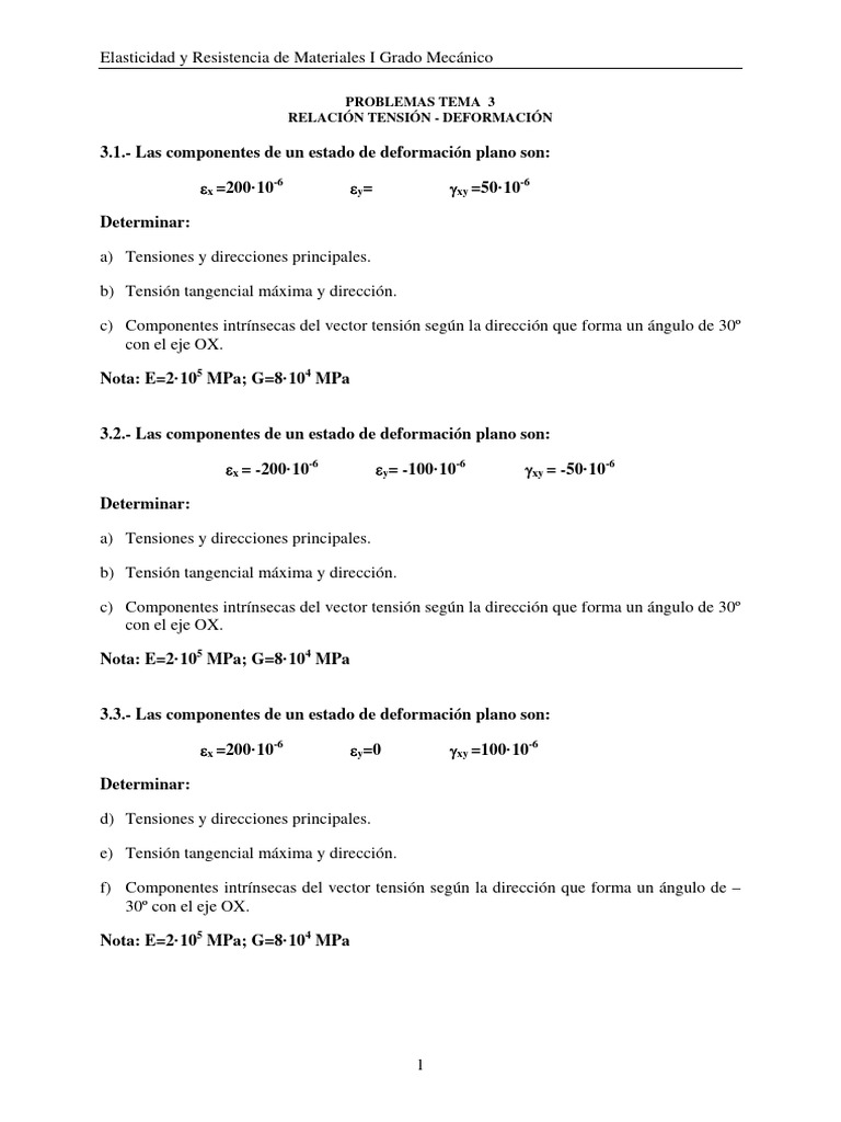 Tema-3-Ejercicios Practicas | PDF | Estrés (Mecánica) | Elasticidad (Física)