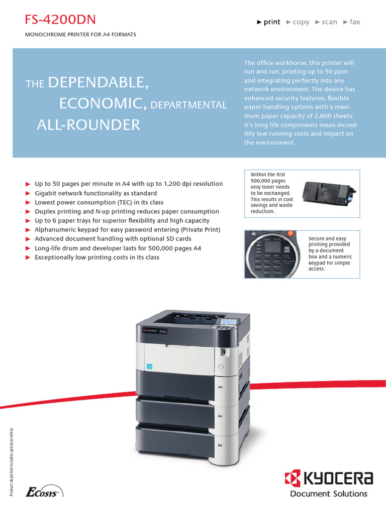 Kyocera FS-4200DN A4 Monochrome Printer | PDF | Printer (Computing) | Usb