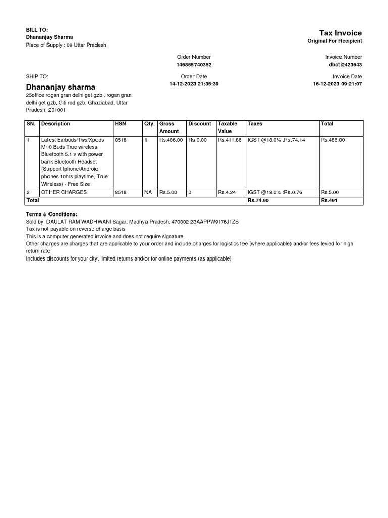 Downloading Invoice Ms Invoice 146855740352 1 | PDF