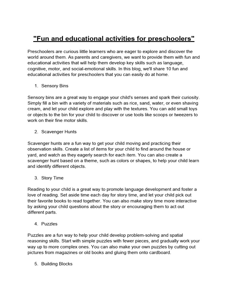 Fun and Educational Activities For Preschoolers | PDF | Dough | Preschool