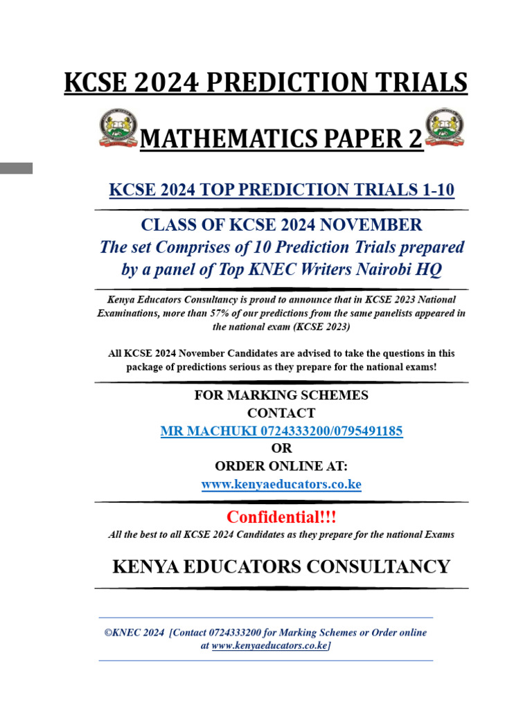 Mat Pp2 Kcse 2024 Prediction Trials | PDF | Equations | Area
