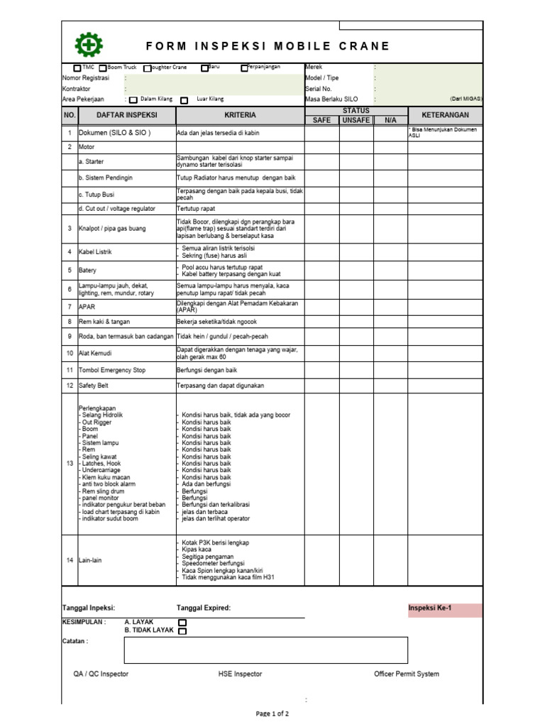 Form 026 Inspeksi Mobile Crane | PDF