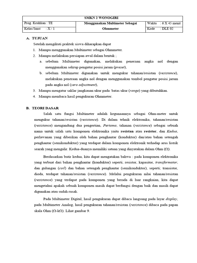 Jobsheet - DLE-02 - Multimeter Sebagai Ohmmeter | PDF
