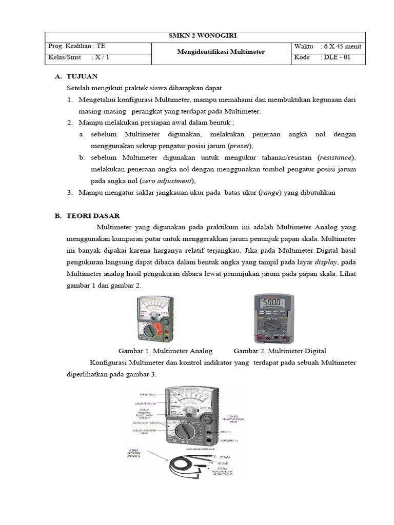 Jobsheet - DLE-01 - Mengidentifikasi Multimeter | PDF