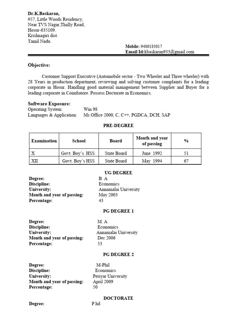 K.Baskaran Resume | PDF