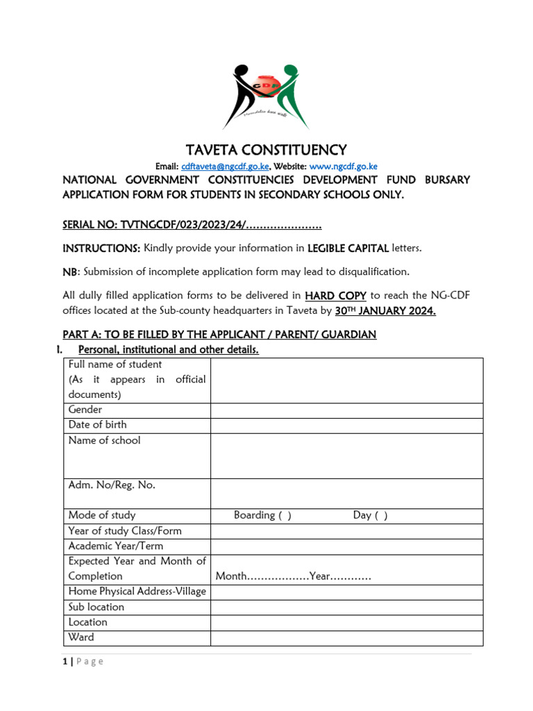 Taveta Constituency Bursary Application Form | PDF