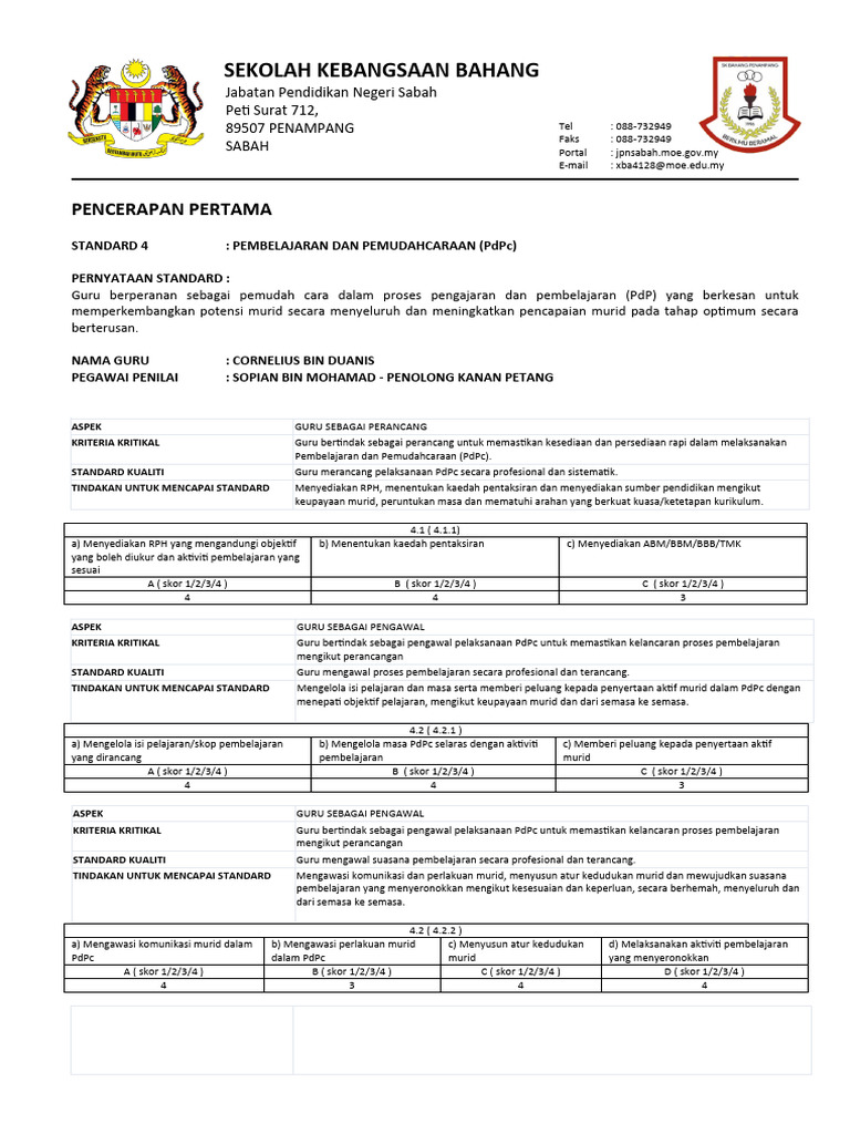 Pencerapan Guru Untuk PK Petang | PDF