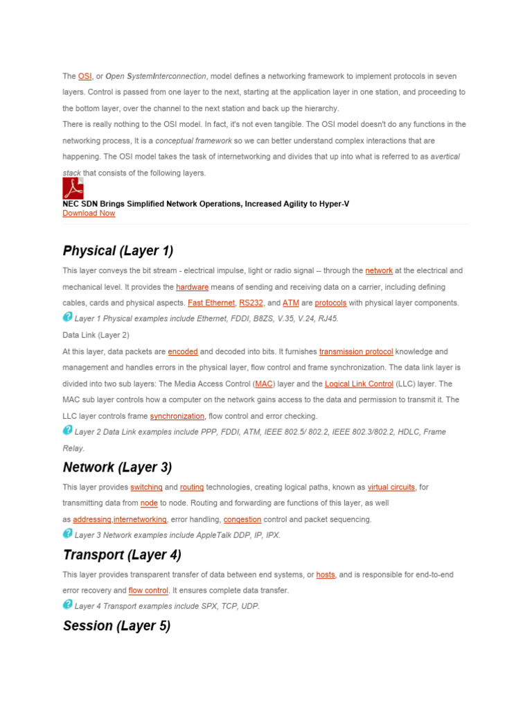 Physical (Layer 1) : Stack That Consists of The Following Layers | PDF | Osi Model | Computer ...