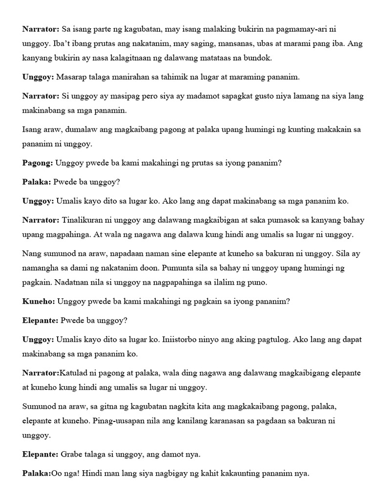 Ang Madamot Na Unggoy | PDF