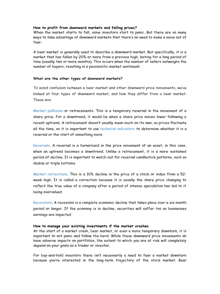 How To Profit From Downward Markets and Falling Prices | PDF | Market ...