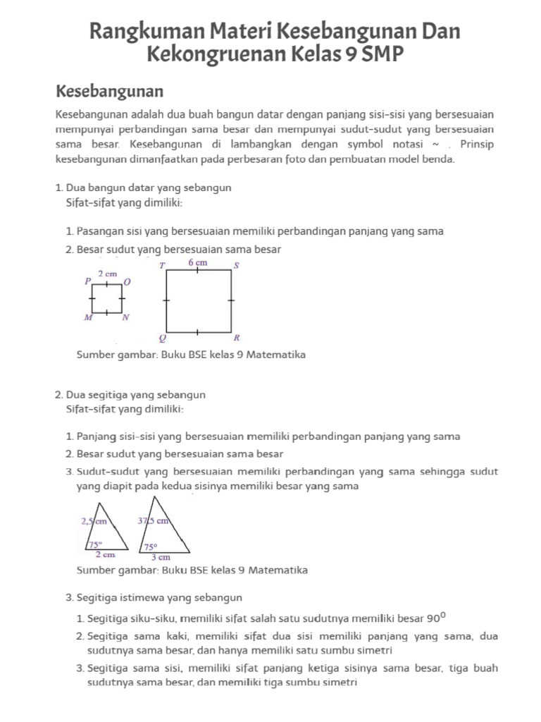 Soal Matematika Kesebangunan Dan Kekongruenan (9 SMP) | PDF