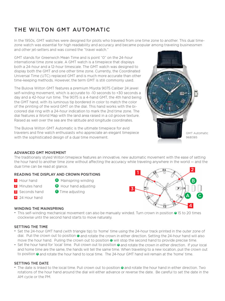9075_GMT_Abbreviated_Setting_Instructions | PDF | Horology