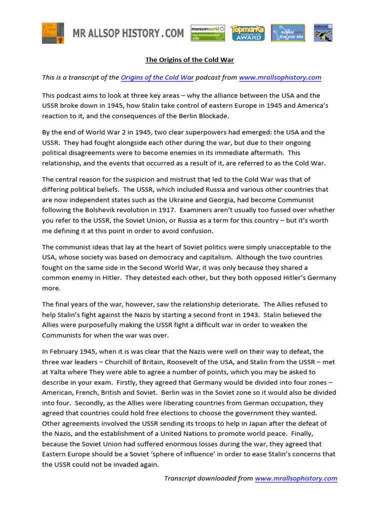 Cold War Origins: USA vs. USSR | PDF | Cold War | Joseph Stalin