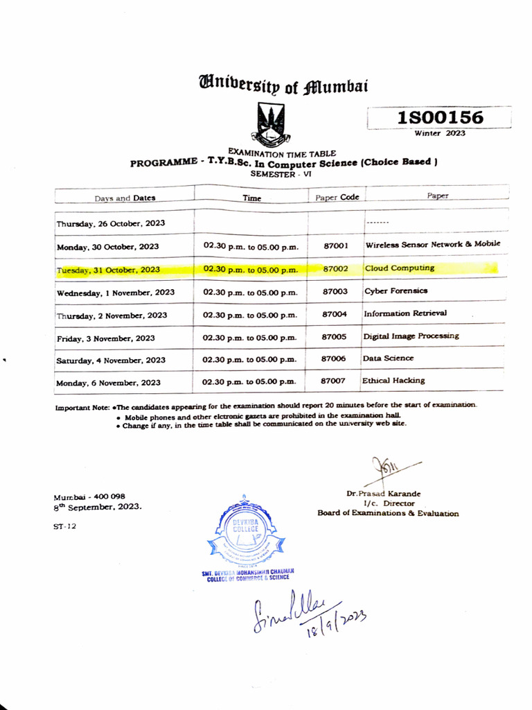 Tycs Sem6 Atkt Timetable | PDF | Computing | Information Age