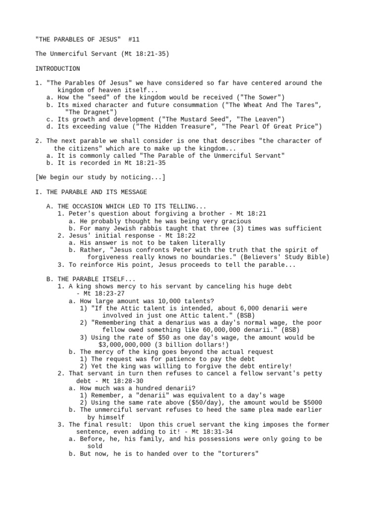 PAR-011-The Unmerciful Servant | PDF | Forgiveness | Parables Of Jesus