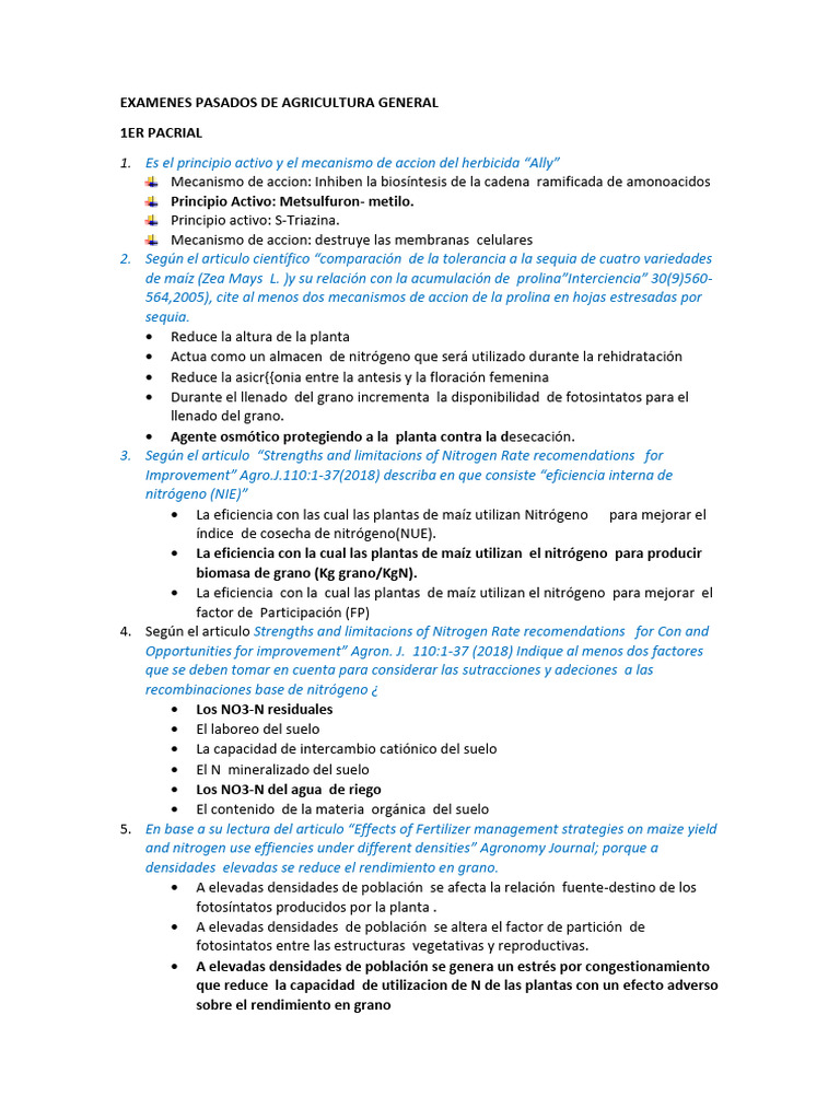 Examenes Pasados de Agricultura General | PDF | Patata | Maíz