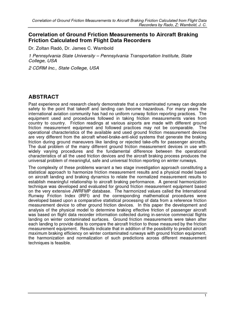 Correlation of Ground Friction Measurements Aircraft Braking Friction ...