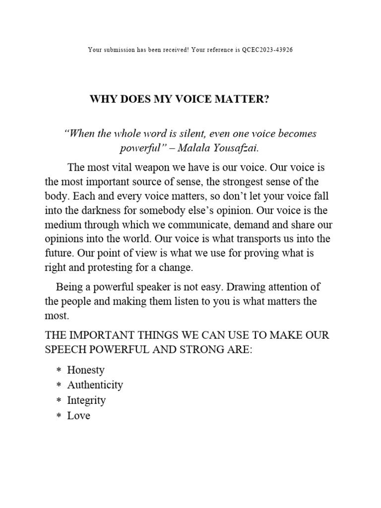 Why Does My Voice Matter | PDF | Malala Yousafzai