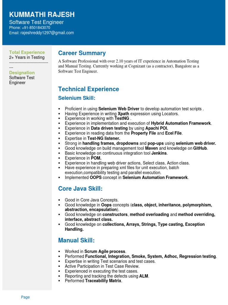 Rajesh - Automation Test Engineer | PDF | Software Testing | Method ...
