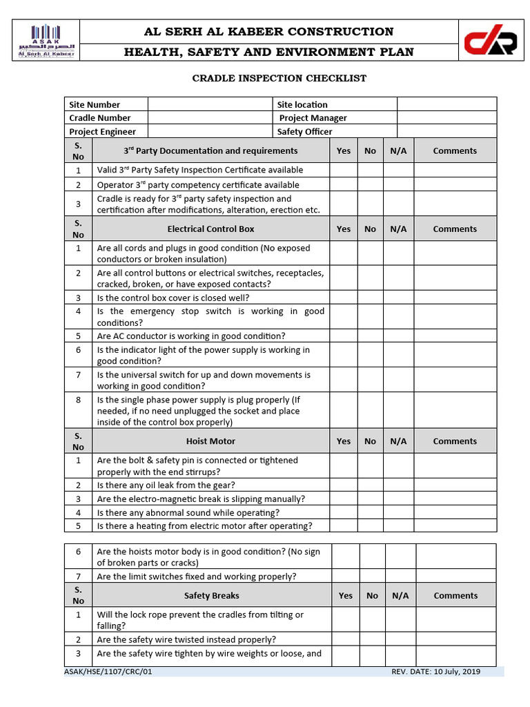 A5 - 1107 Cradles Checklist ASAK | Download Free PDF | Switch | Ac ...