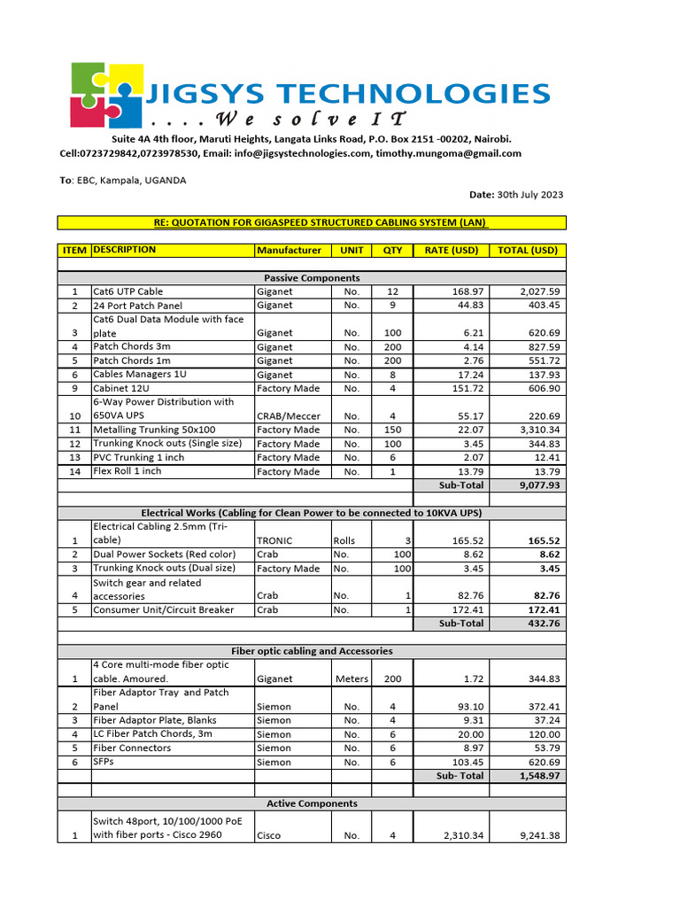 Complete BoQ of ICT Infrastructure JIGSYS-EBC | PDF | Telecommunications | Computer Networking