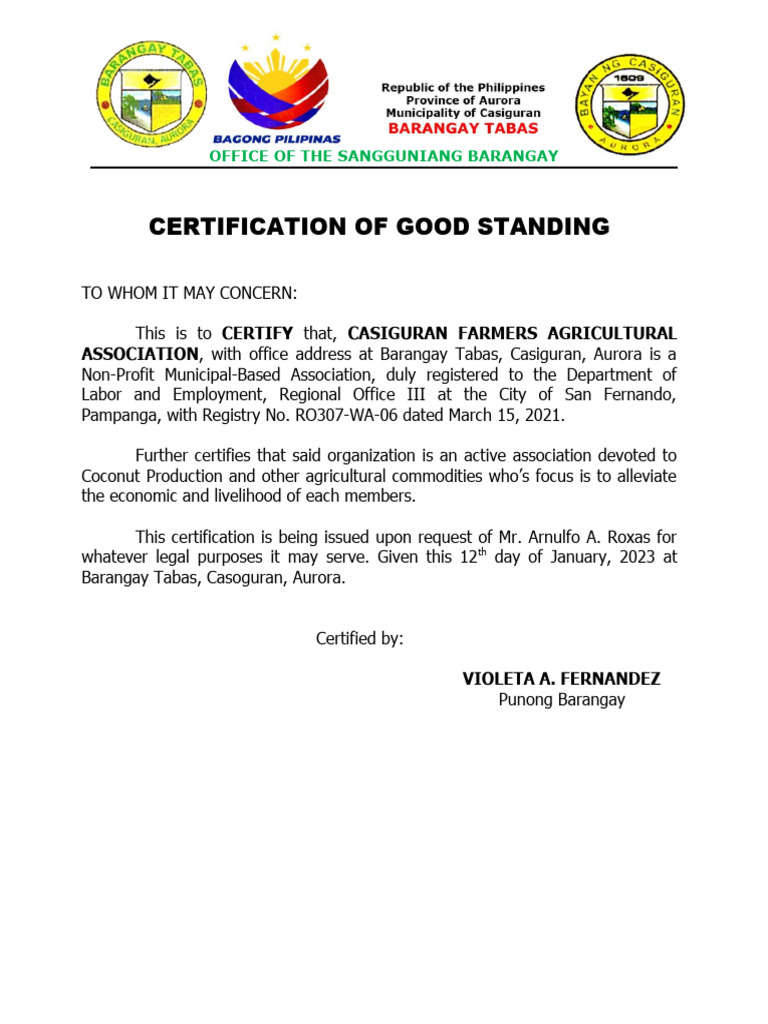 Cert of Good Standing | PDF
