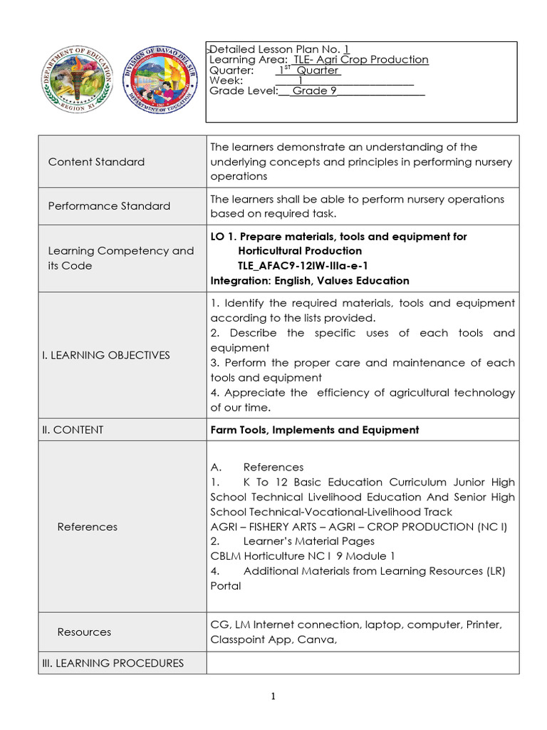 lesson plan agricrop COT 2021-22.ABIGAIL F. BALAWAGdocx | PDF | Plough | Agricultural Machinery
