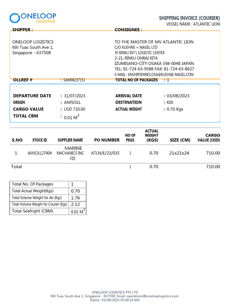 Shipping Invoice | PDF | Logistics | Ships