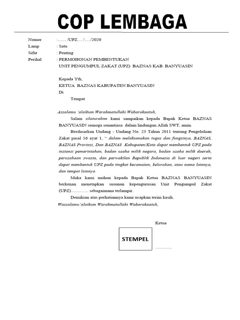 Contoh Pengajuan SK Upz 1 | PDF