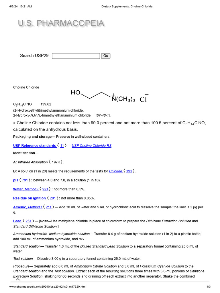 USP_ Choline Chloride | PDF | Chromatography | Acid