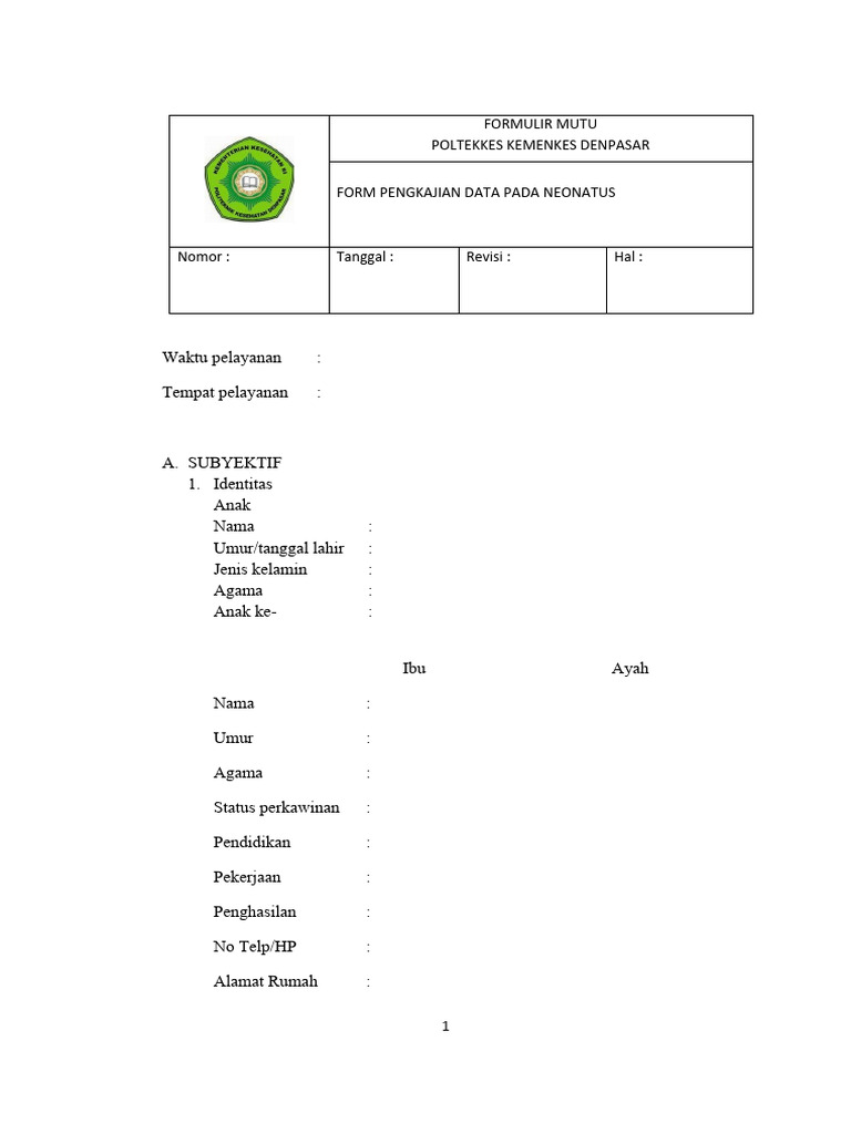 Form Pengkajian Data BBL | PDF