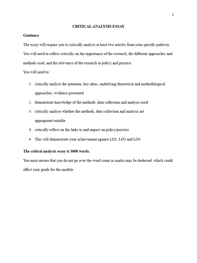 CRITICAL ANALYSIS ESSAY - Docx6604045c4e12529069 | PDF