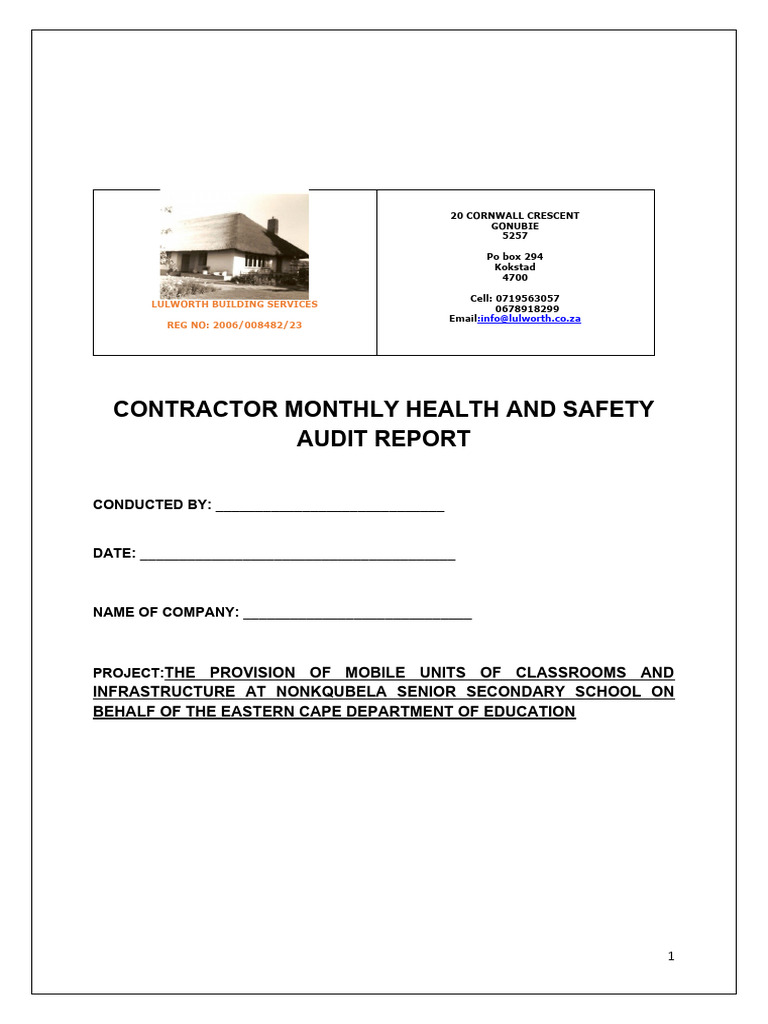 Contractor Monthly Audit Report | PDF | Occupational Safety And Health ...