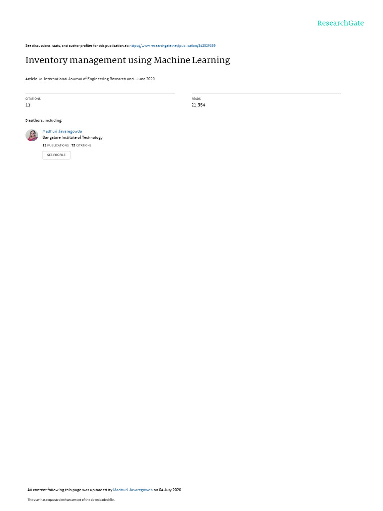 Inventory Management Using Machine Learning | PDF | Machine Learning | Inventory