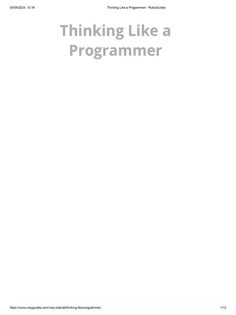 Thinking Like A Programmer Rubyguides Pdf String Computer Science Computer File