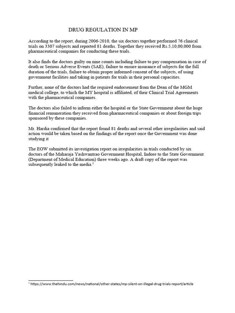 Drug Regulation in MP | PDF