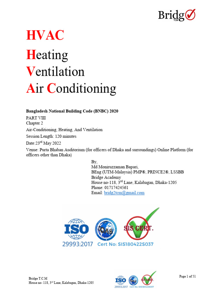 BNBC HVAC PWD Course Materials 19 May | PDF | Duct (Flow) | Home Appliance