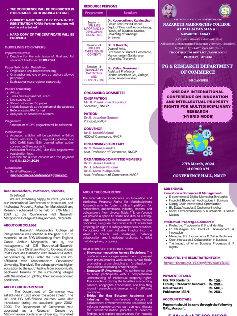 NMCP Commerce - International Conference On Innovation and IPR For ...