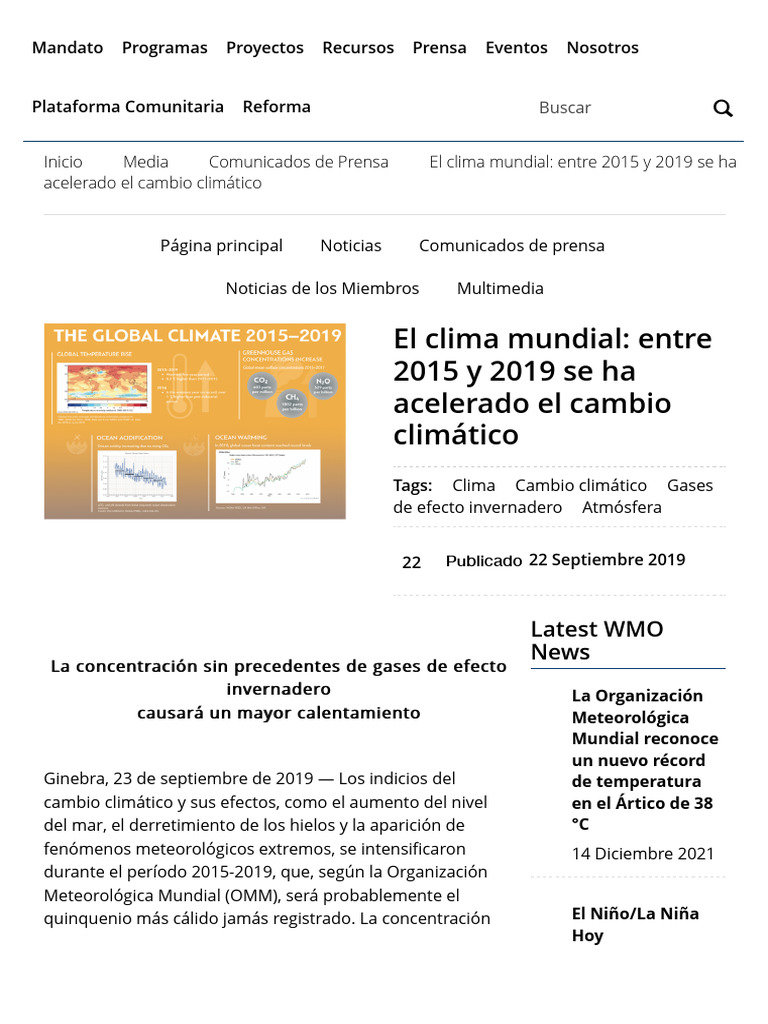 OMM (2019) El Clima Mundial: Entre 2015 y 2019 Se Ha Acelerado El ...