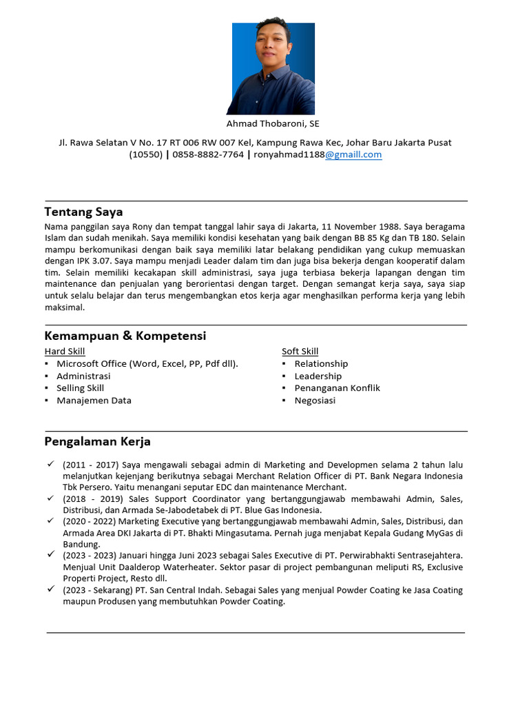 CV Ahmad Thobaroni | PDF