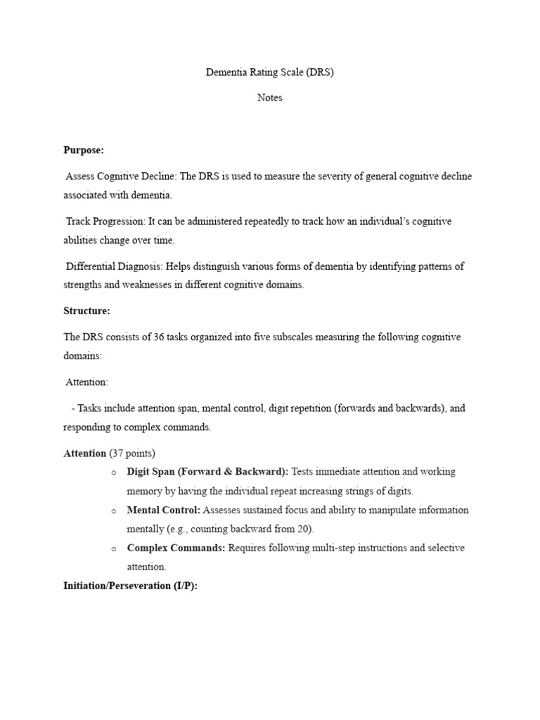 Dementia Rating Scale Notes | PDF | Dementia | Memory