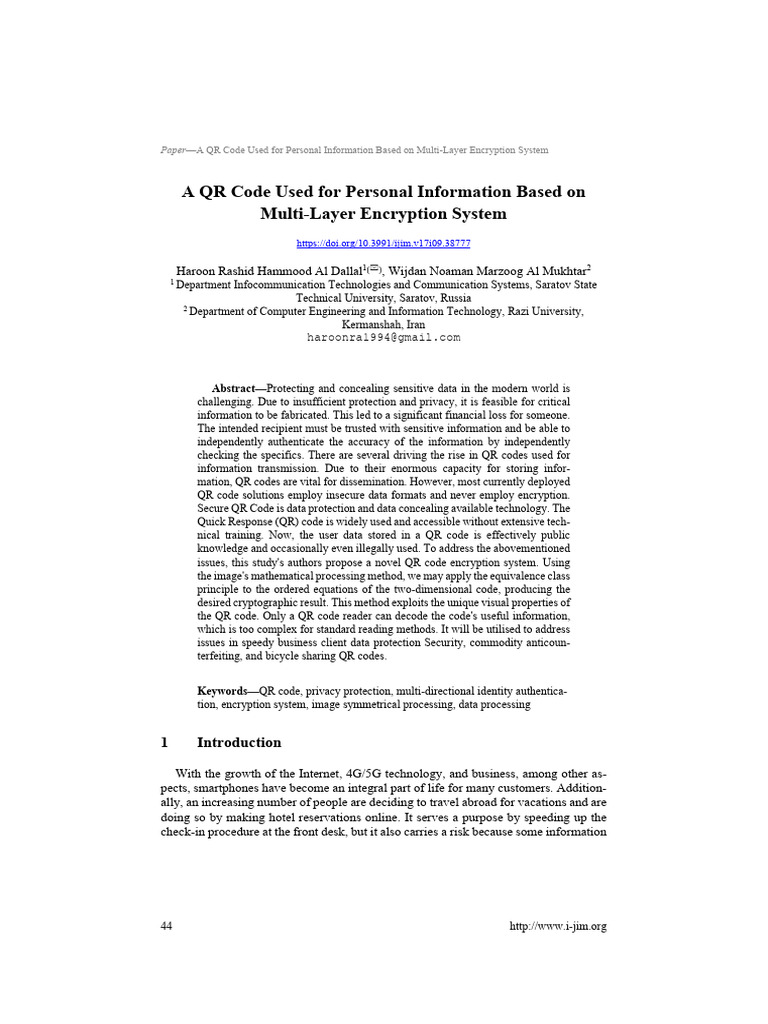 A QR Code Used For Personal Information Based On M | PDF | Qr Code | Cryptography