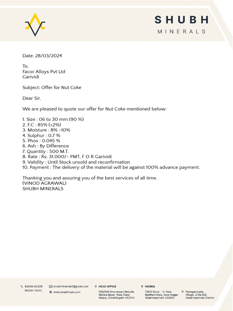 Nut Coke and Steam Coal Offers | PDF