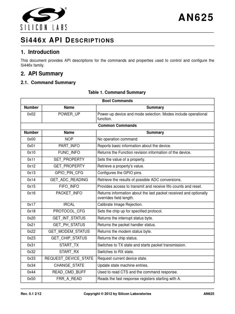 SI446x APIs | PDF | Booting | Bit Rate