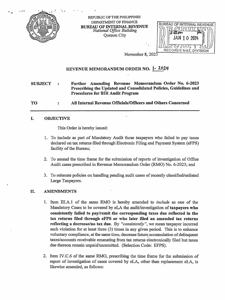 RMO No. 1-2024 | Download Free PDF | Internal Revenue Service | Taxes