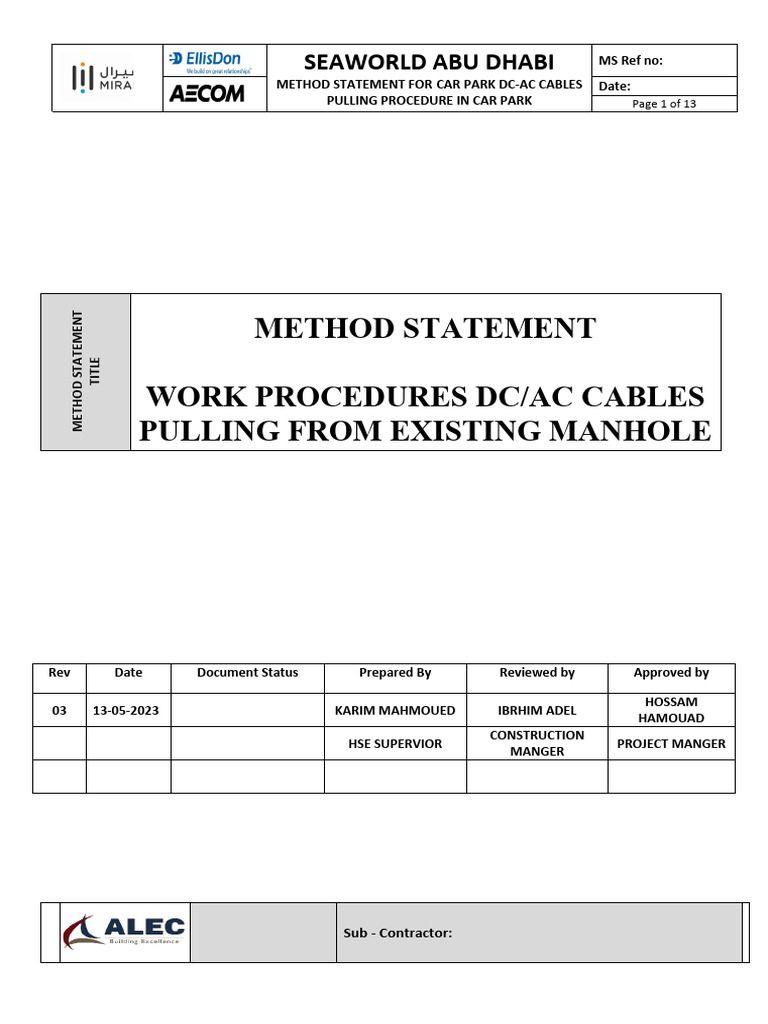 SeaWorld Abu Dhabi Car Park Cable Procedure | PDF | Safety ...