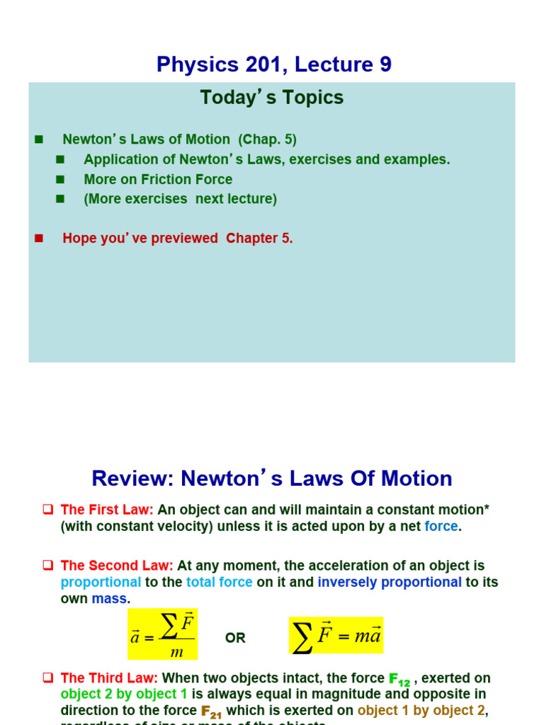 Phy201 Lect9 | PDF | Force | Tension (Physics)