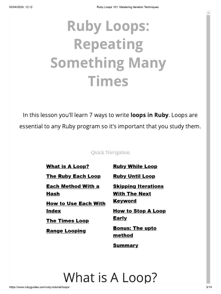 Ruby Loops Mastering Iteration Techniques | PDF | Control Flow | Ruby ...