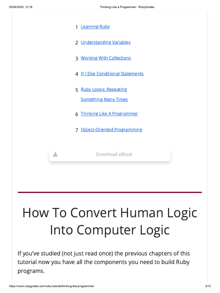 Ruby Programming Logic Guide | PDF | Computer Program | Programming