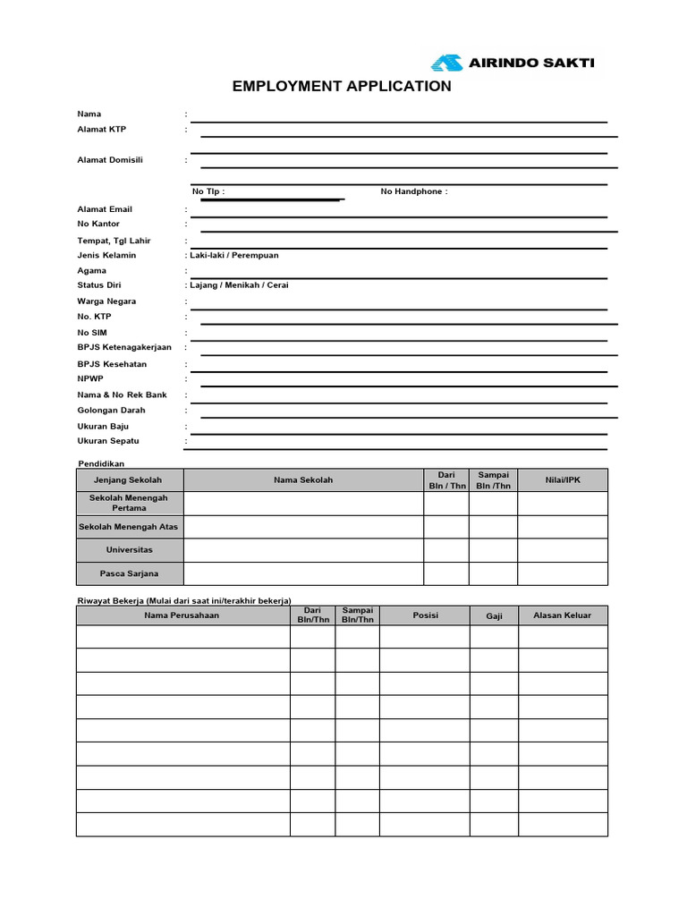 Employment Application Form PT AS | PDF